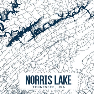 Norris Lake Printable Map Poster, Norris Lake Tennessee Digital ...