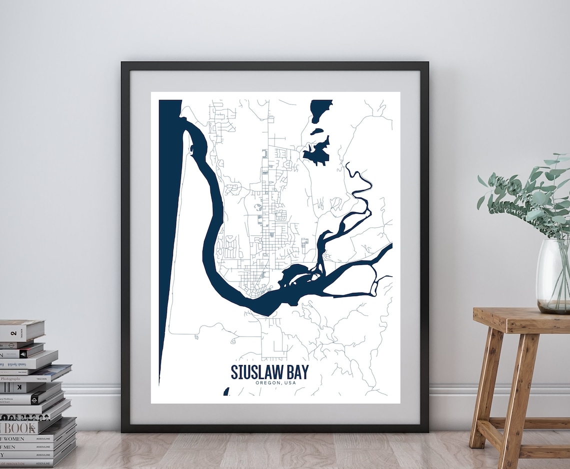 Siuslaw Bay Oregon Printable Map Siuslaw River Map Florence | Etsy