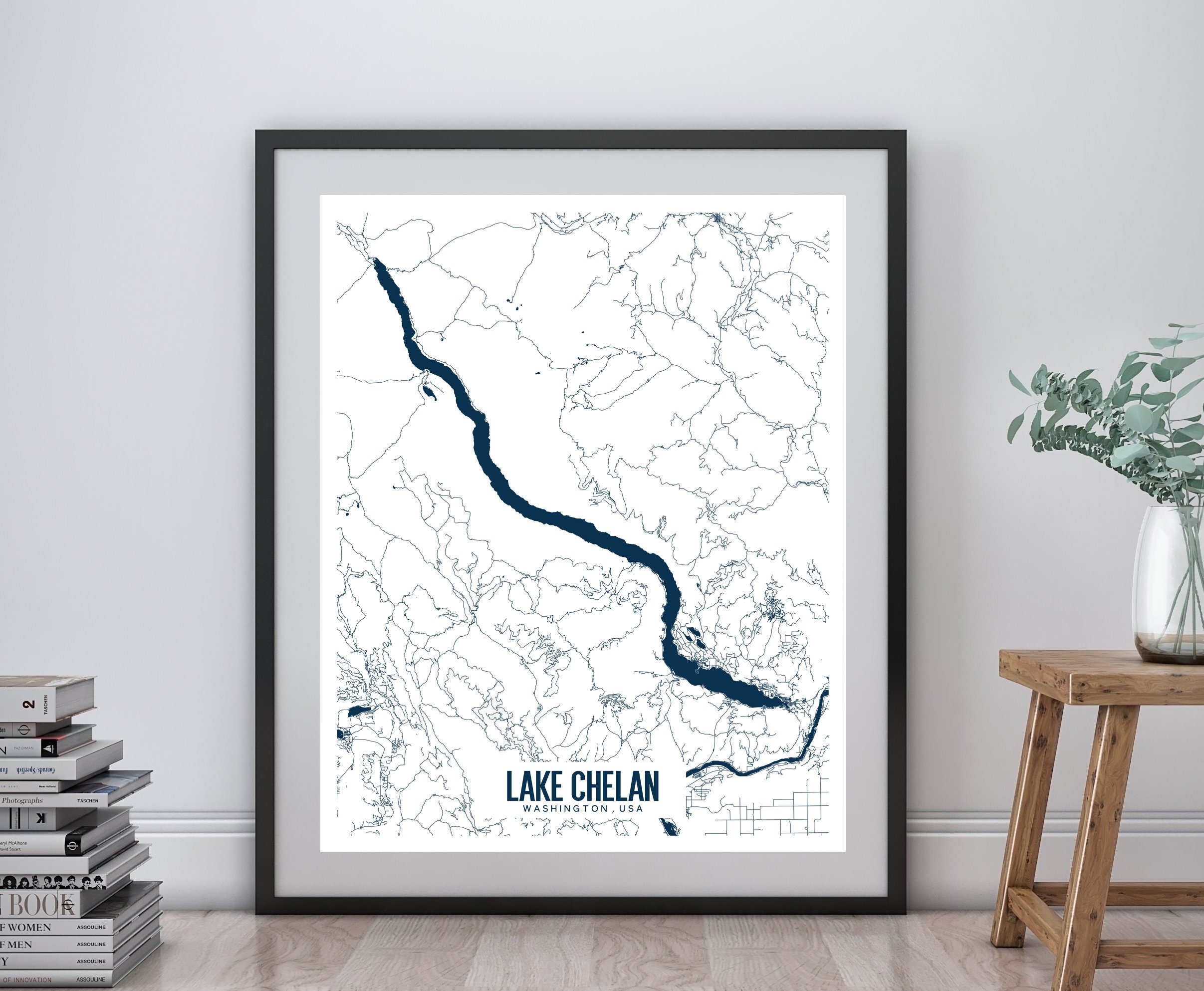 Lake Chelan Washington Printable Map Lake Chelan Wall Art | Etsy