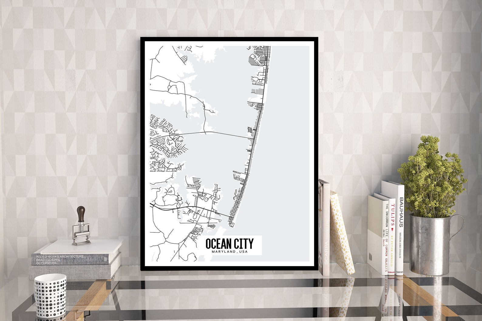 Ocean City Maryland Printable Map Ocean City Map Art Ocean - Etsy