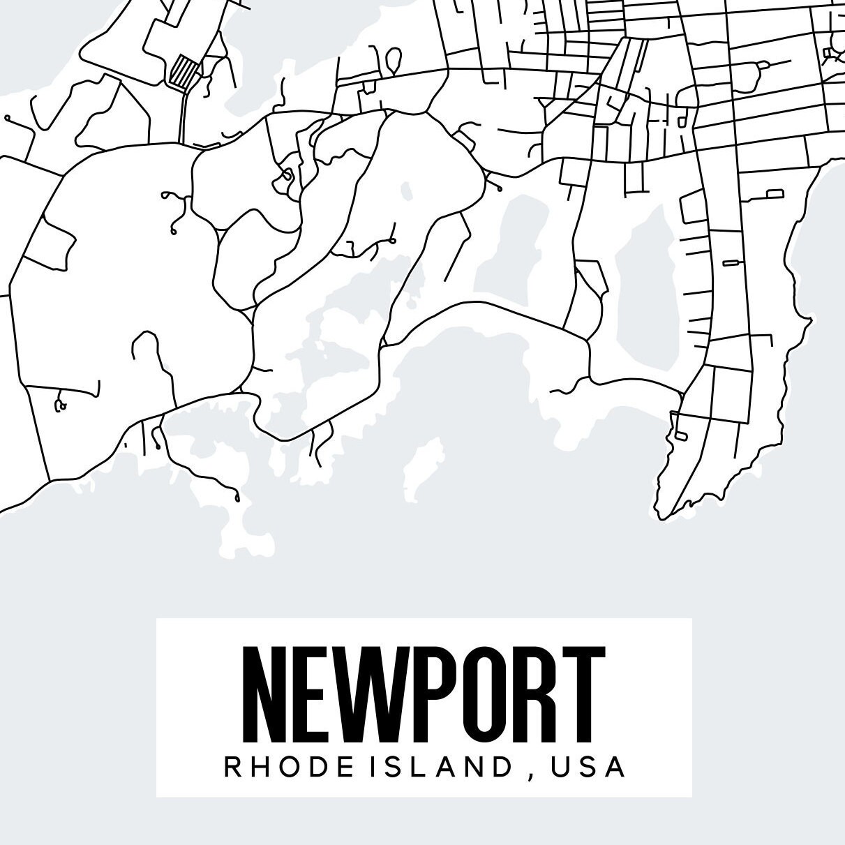 Newport Rhode Island printable downtown street map Rhode | Etsy