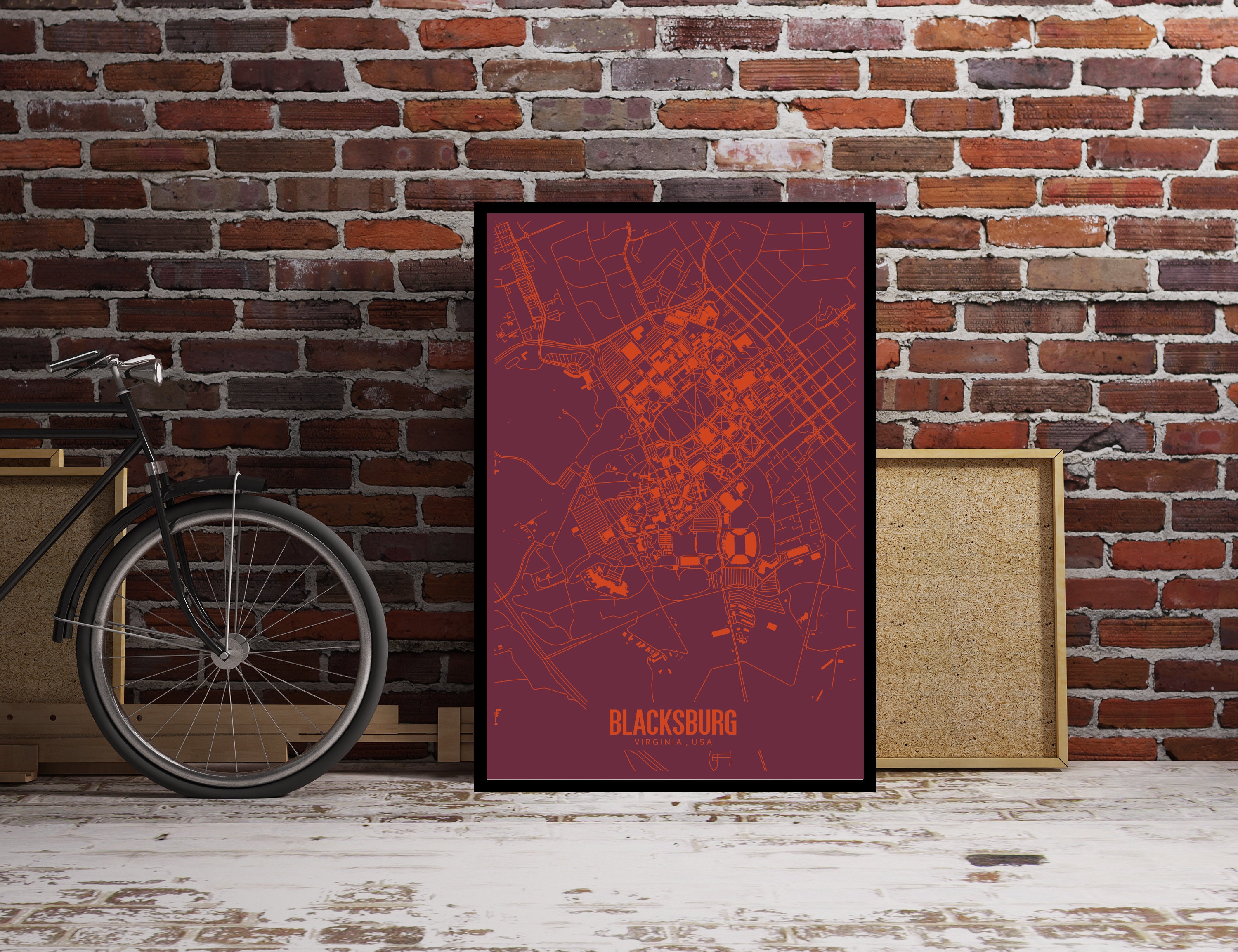 Blacksburg Virginia Printable Map Virgnia Tech Campus Map - Etsy