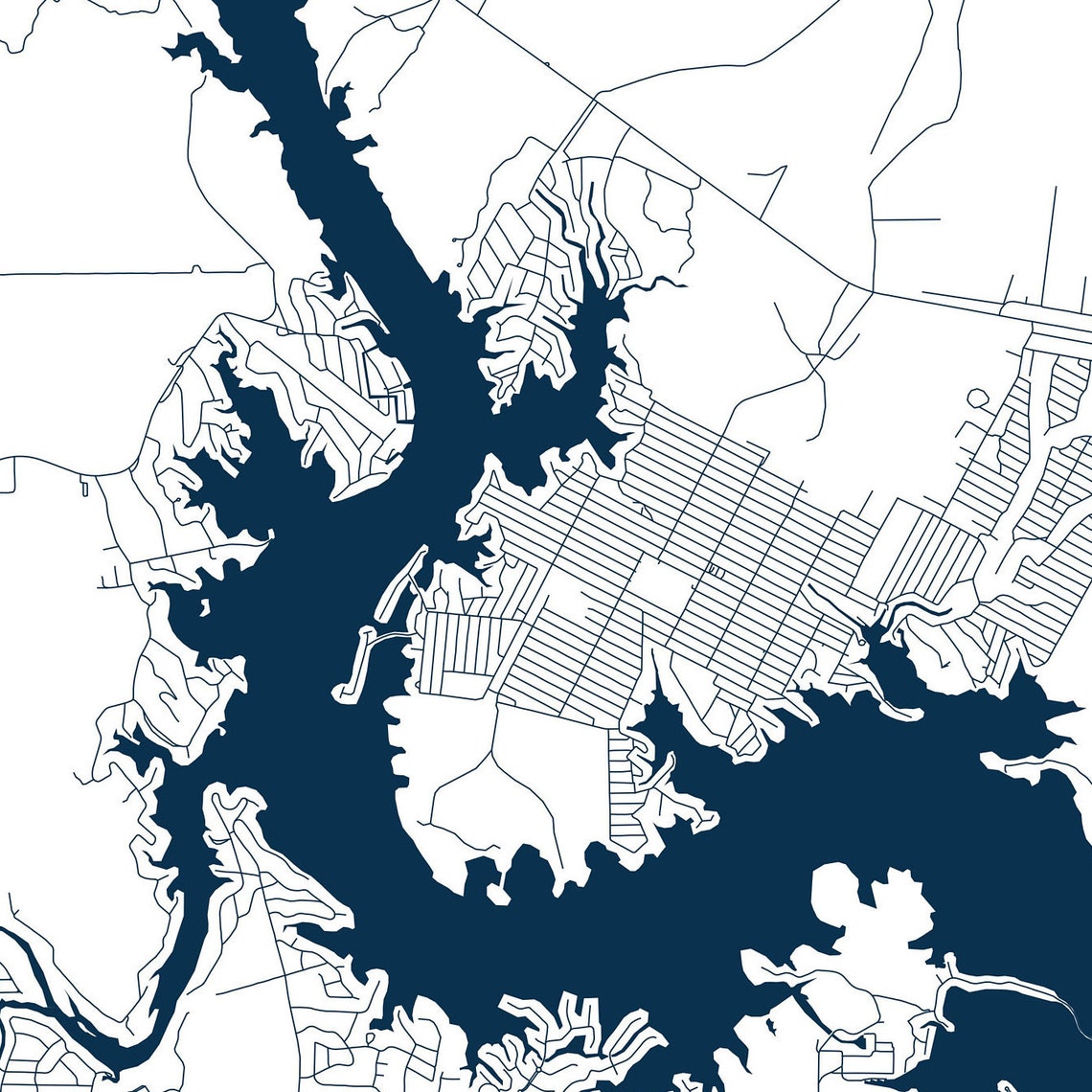 Lake Lyndon B. Johnson Texas Printable Map Lake LBJ Wall Art | Etsy