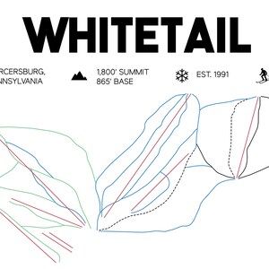 Whitetail Printable Ski Map 16x20, Whitetail Pennsylvania Map, Skiing ...