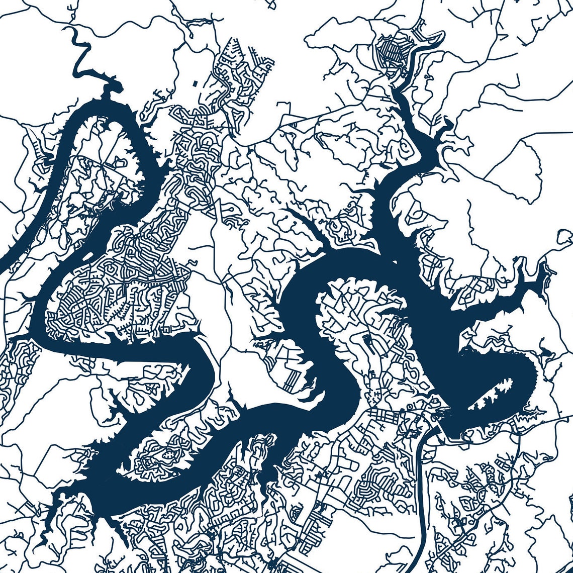 Lake Travis Texas Printable Map Lake Travis Wall Art Lake | Etsy