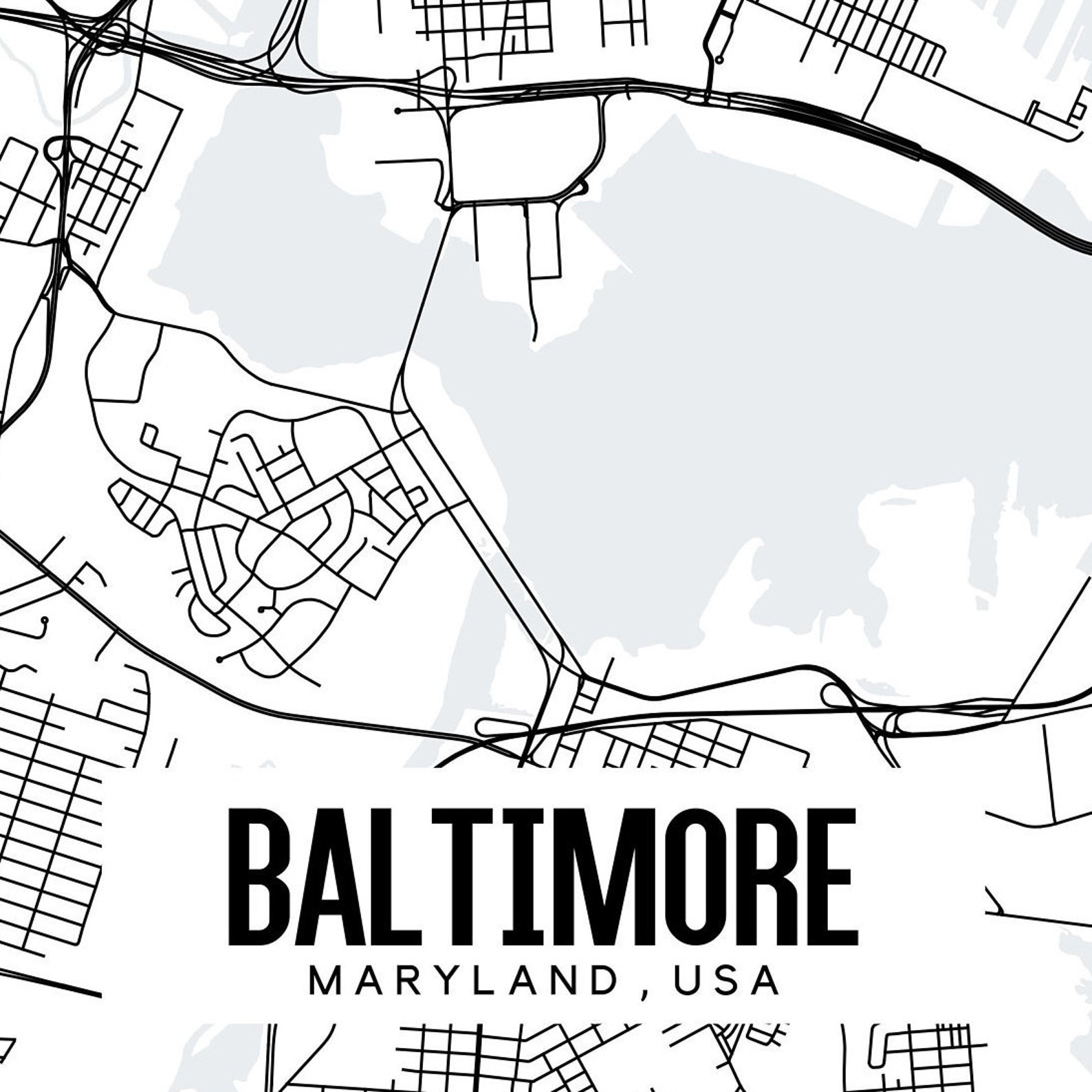 Baltimore Maryland Printable Map Baltimore Map Art Maryland - Etsy