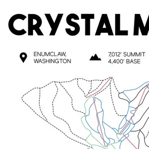Crystal Mountain Printable Trail Map 16x20, Crystal Mountain Washington ...