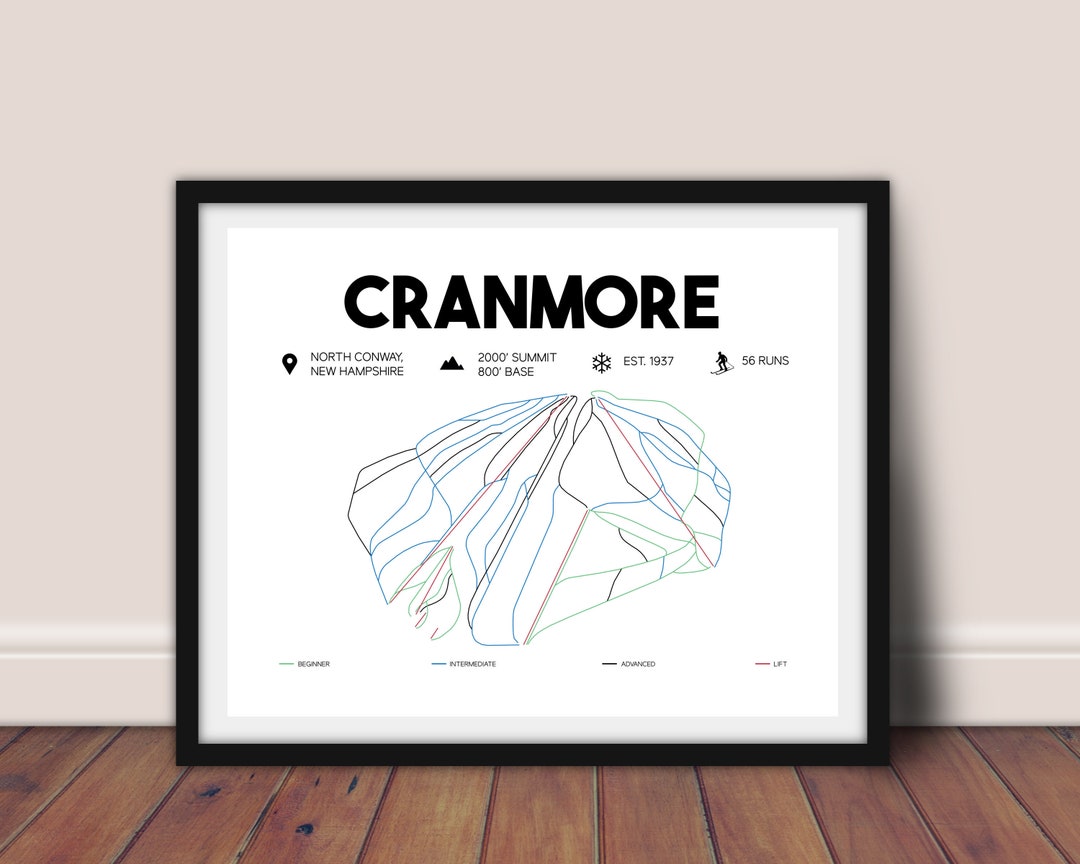 Cranmore Mountain Printable Ski Trail Map, Ski Map 16x20, Cranmore NH ...