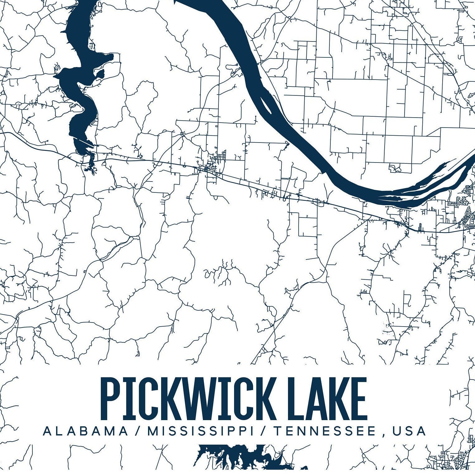 Pickwick Lake Printable Map Alabama Wall Art Pickwick Lake - Etsy