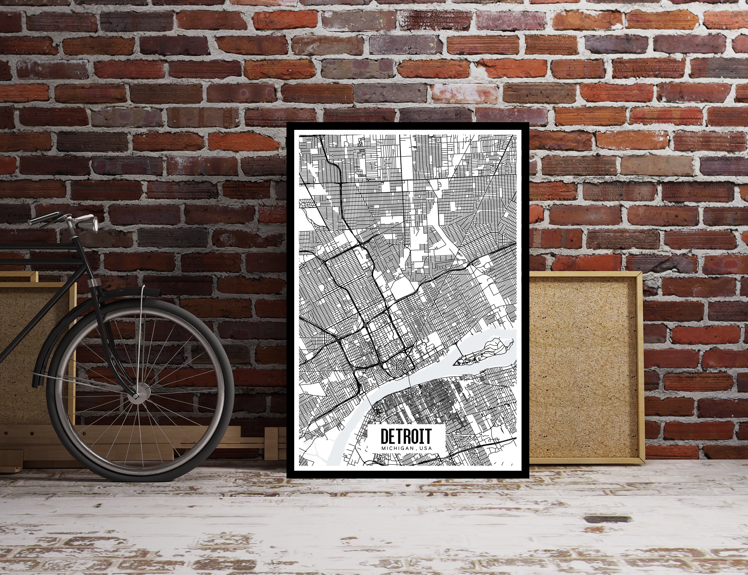 Detroit Michigan Map Detroit Map Poster Detroit Michigan | Etsy
