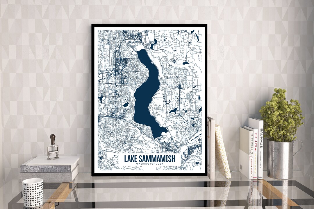 Lake Sammamish Washington Printable Map, Lake Sammamish Wall Art, Lake ...