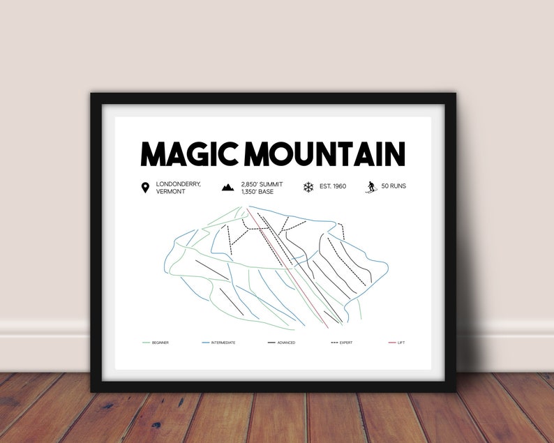 Magic Mountain Vermont Printable Ski Map 16"x"20", Londonderry, Vermont ...