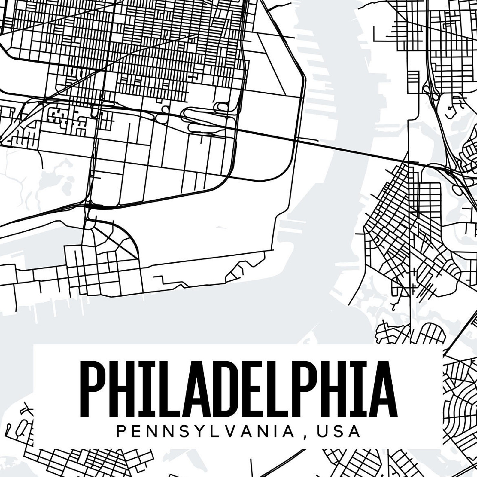 Philadelphia Pennsylvania Printable Downtown Street Map | Etsy