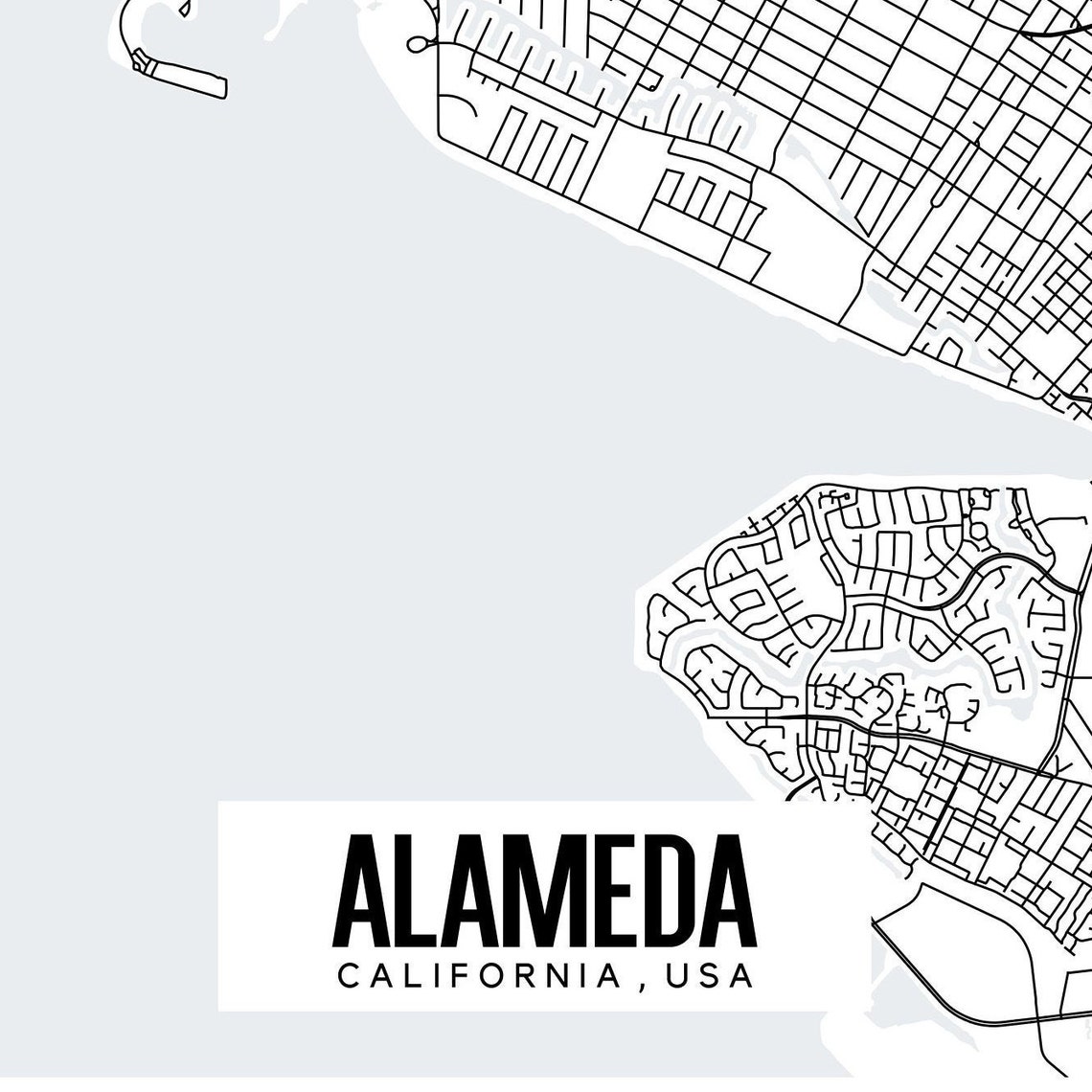 Alameda California Printable Map California city map art | Etsy
