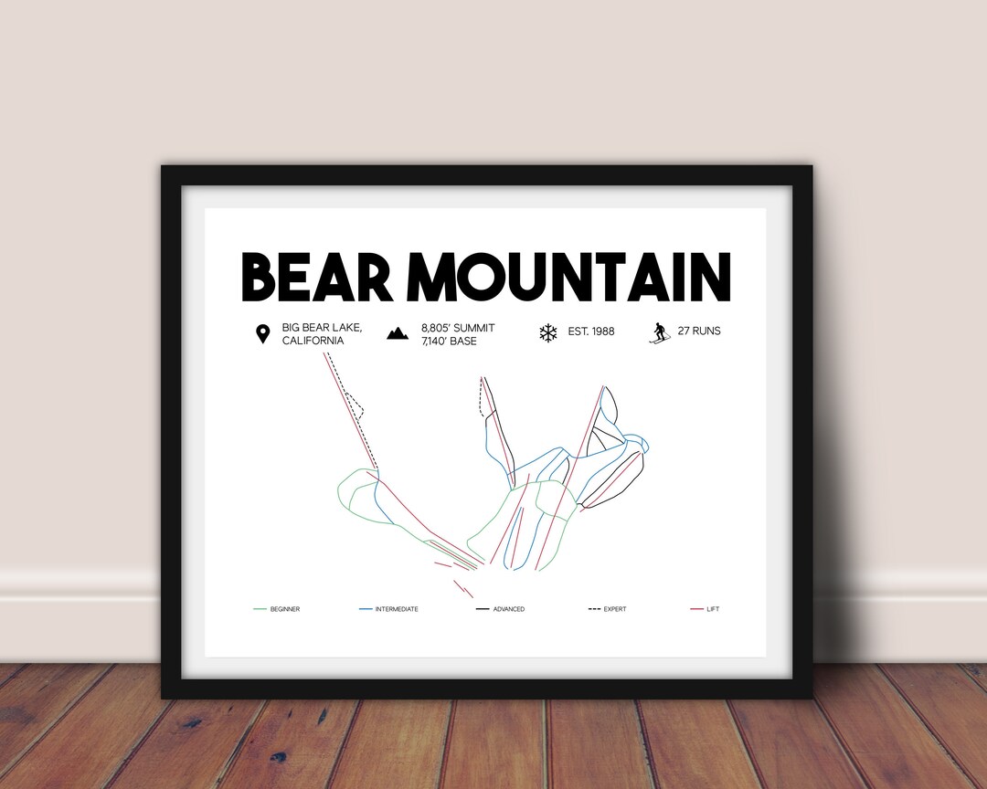 Bear Mountain Ski Map Printable, Bear Mountain Printable Map 16x20, Big ...