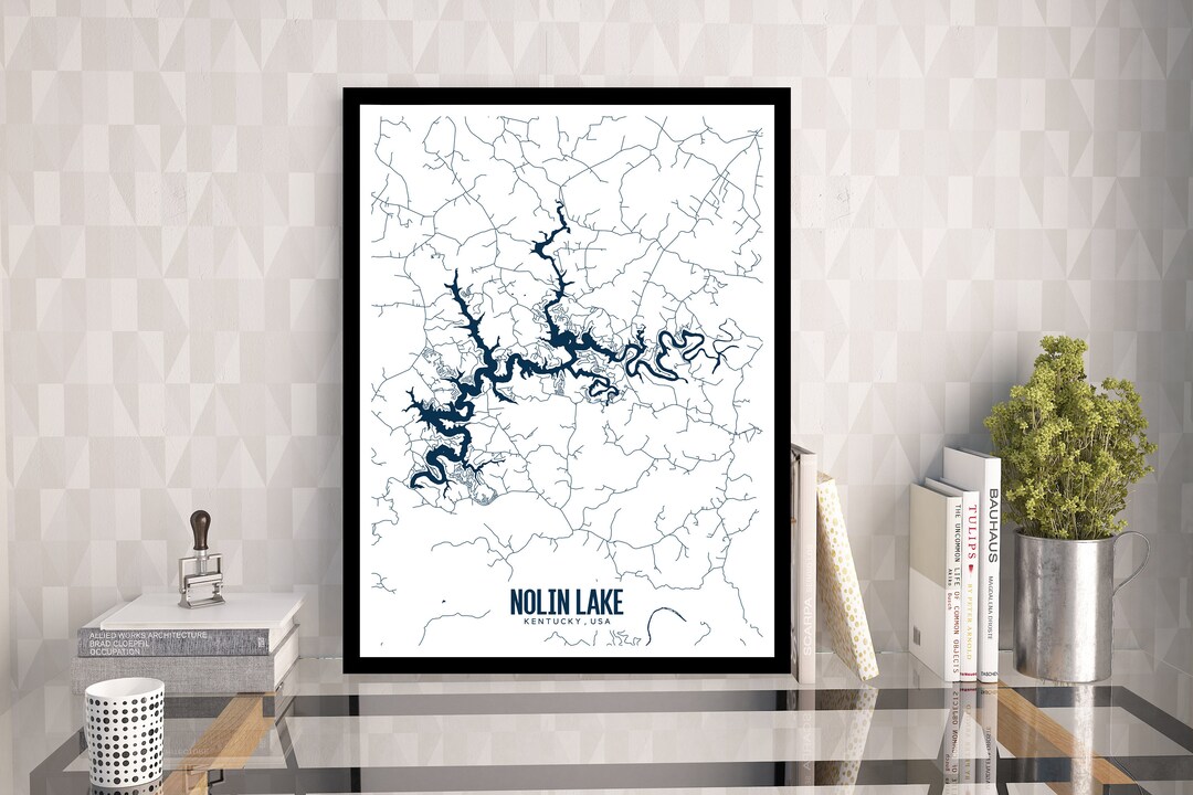 Nolin Lake Kentucky Printable Map, Nolin Lake Wall Art, Nolin Lake Map ...