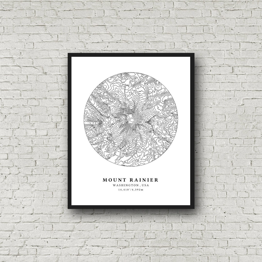 Mount Rainier Topographic Map, Mt Rainier Map, Mount Rainier Print ...