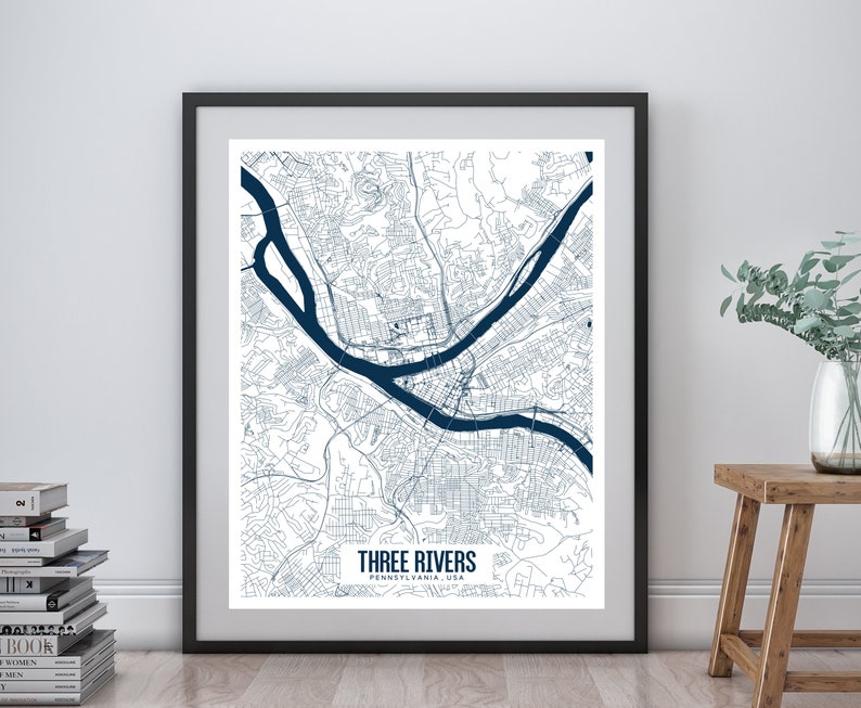 Pittsburgh Three Rivers Printable Map Three Rivers Map Three - Etsy
