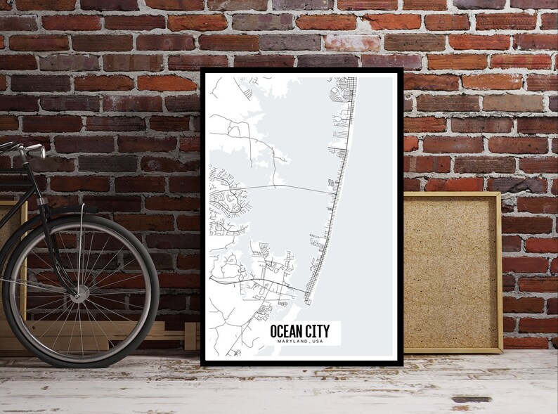 Ocean City Maryland Printable Map Ocean City Map Art Ocean - Etsy