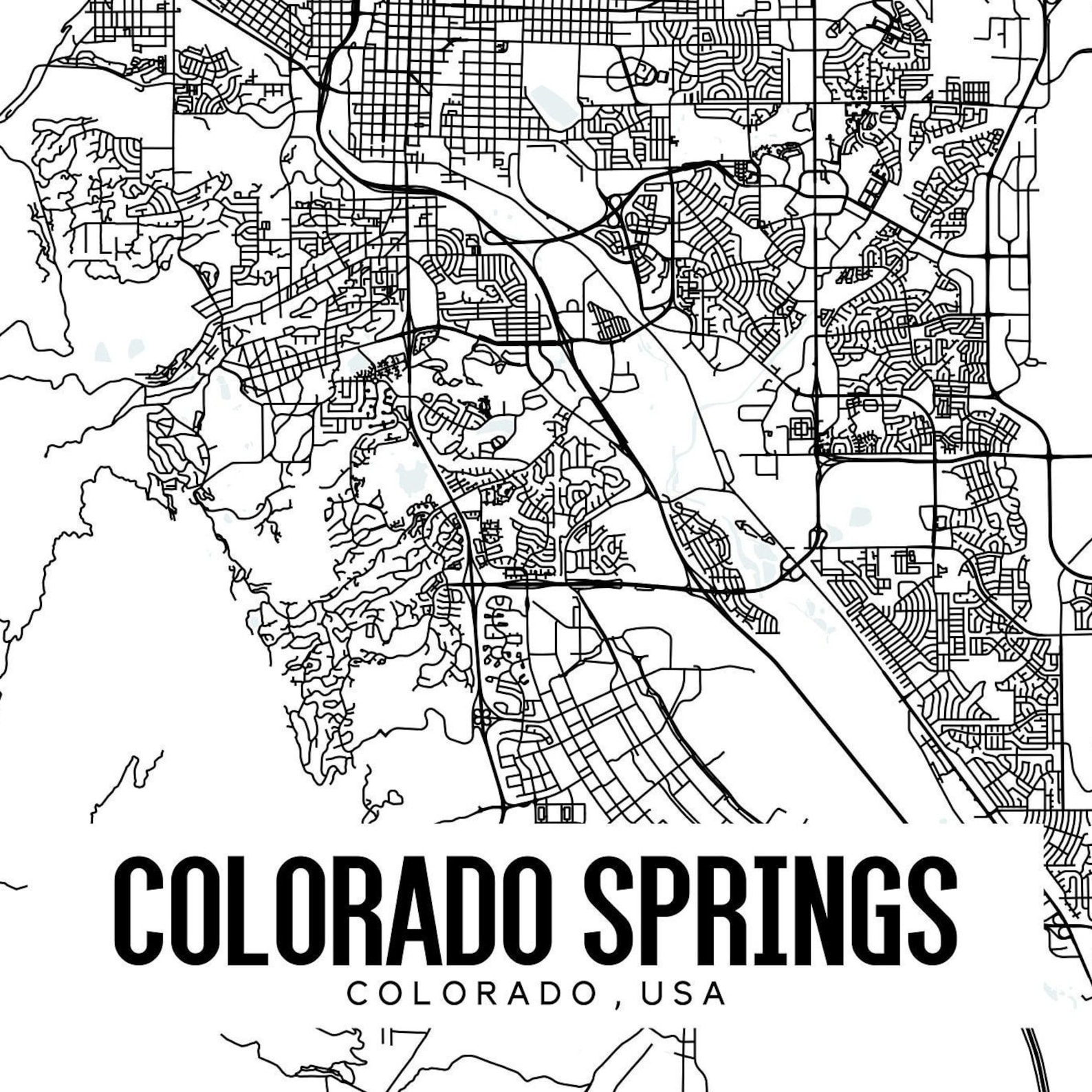 Colorado Springs Printable Map Colorado Springs Colorado - Etsy