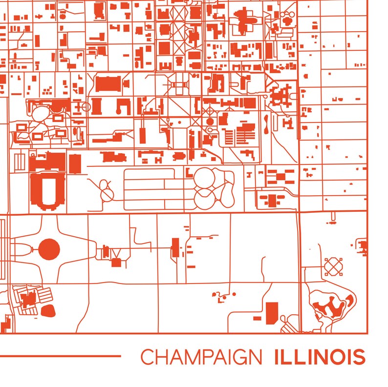 Champaign Illinois Printable Map Illinois Print Illinois - Etsy