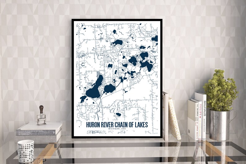 Huron River Chain of Lakes Printable Map Art Huron Chain of - Etsy
