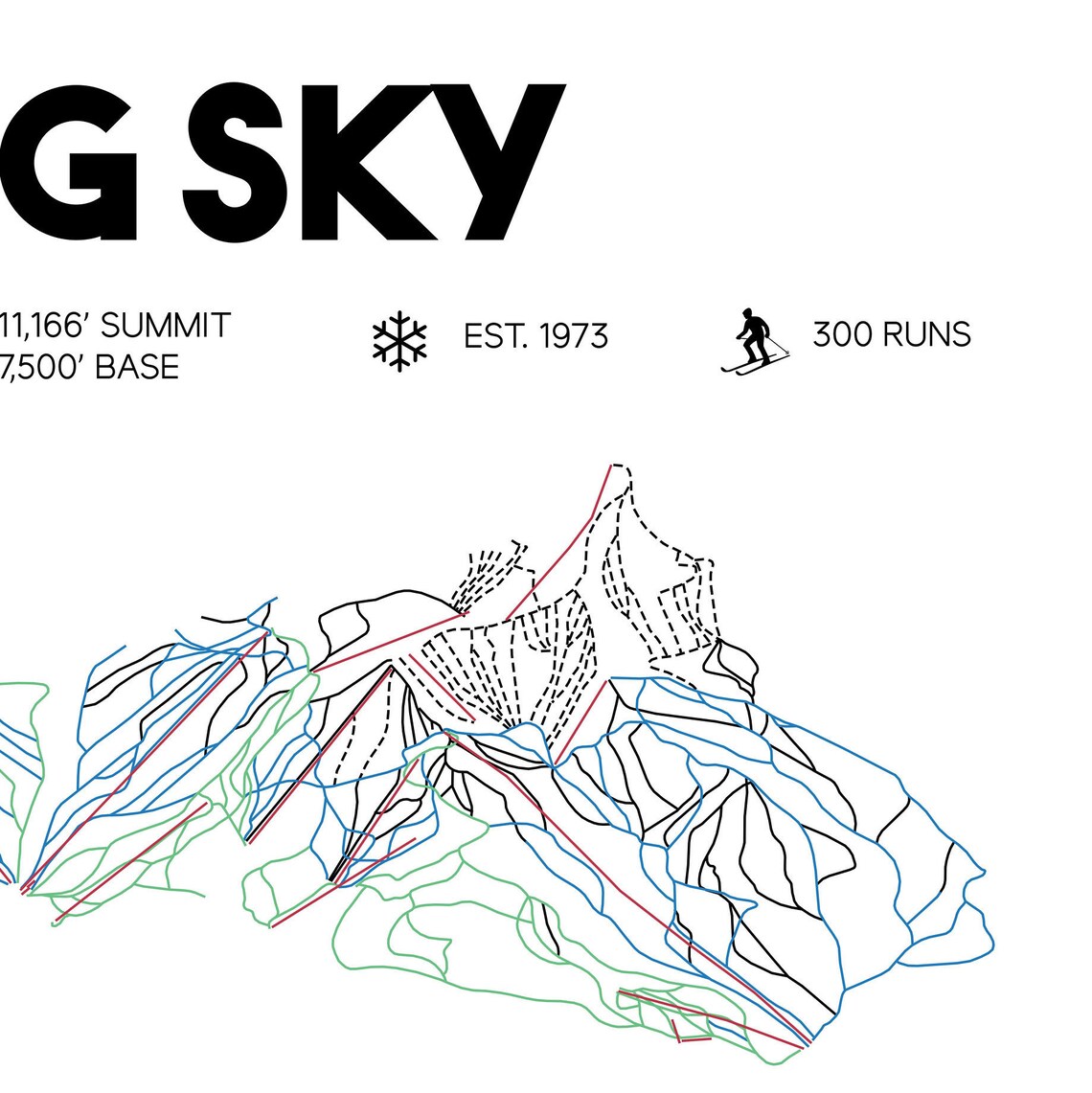 Big Sky Printable Ski Map 16x20 Big Sky | Etsy