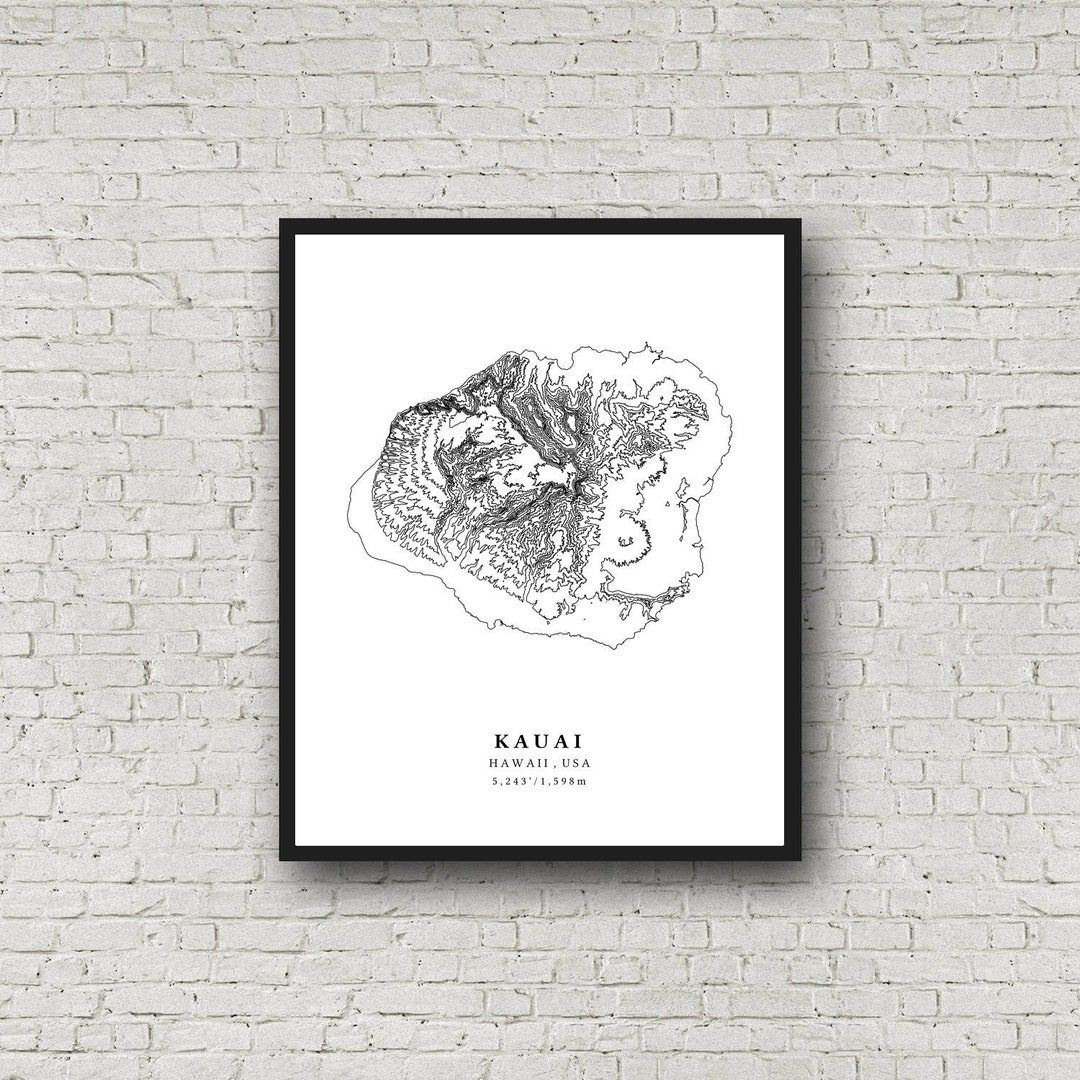 Kauai Hawaii Topographic Map Kauai Map Kauai Hawaii Print - Etsy