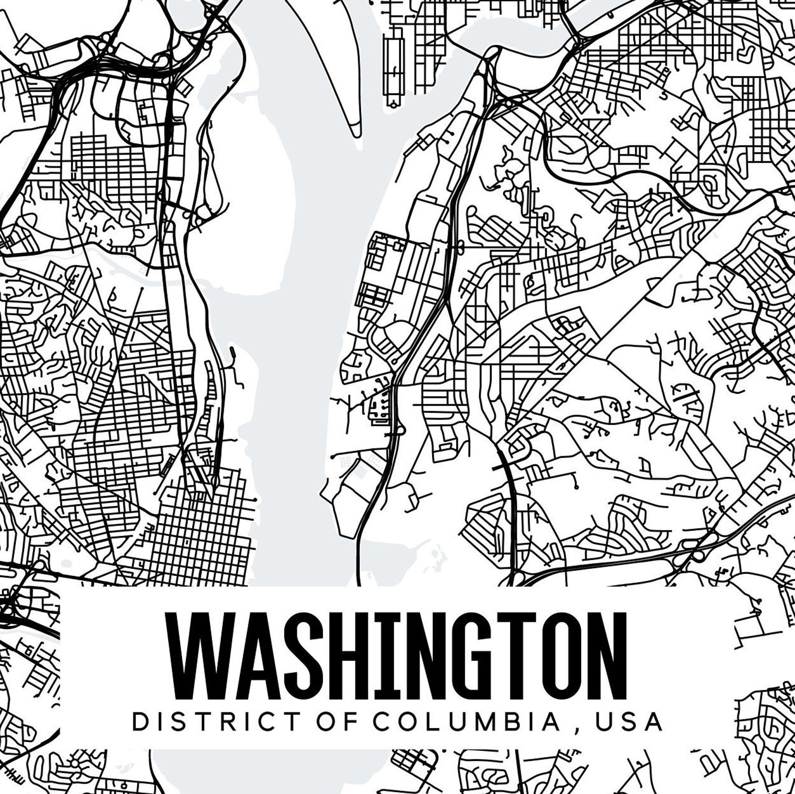 Washington D.C. Map Printable DC City Map Art Washington Map | Etsy