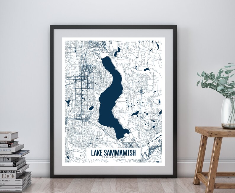 Lake Sammamish Washington Printable Map Lake Sammamish Wall | Etsy