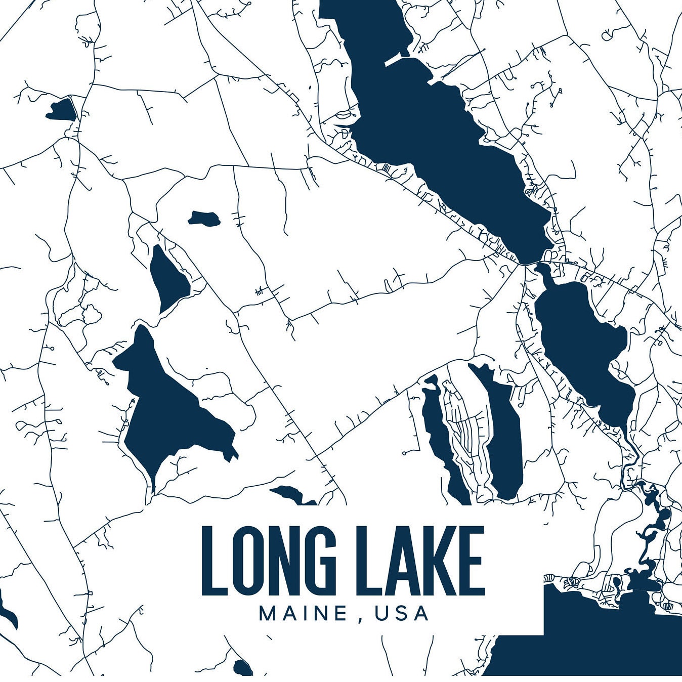 Long Lake Lake Map, Long Lake Maine Print, Long Lake Naples Maine Map ...