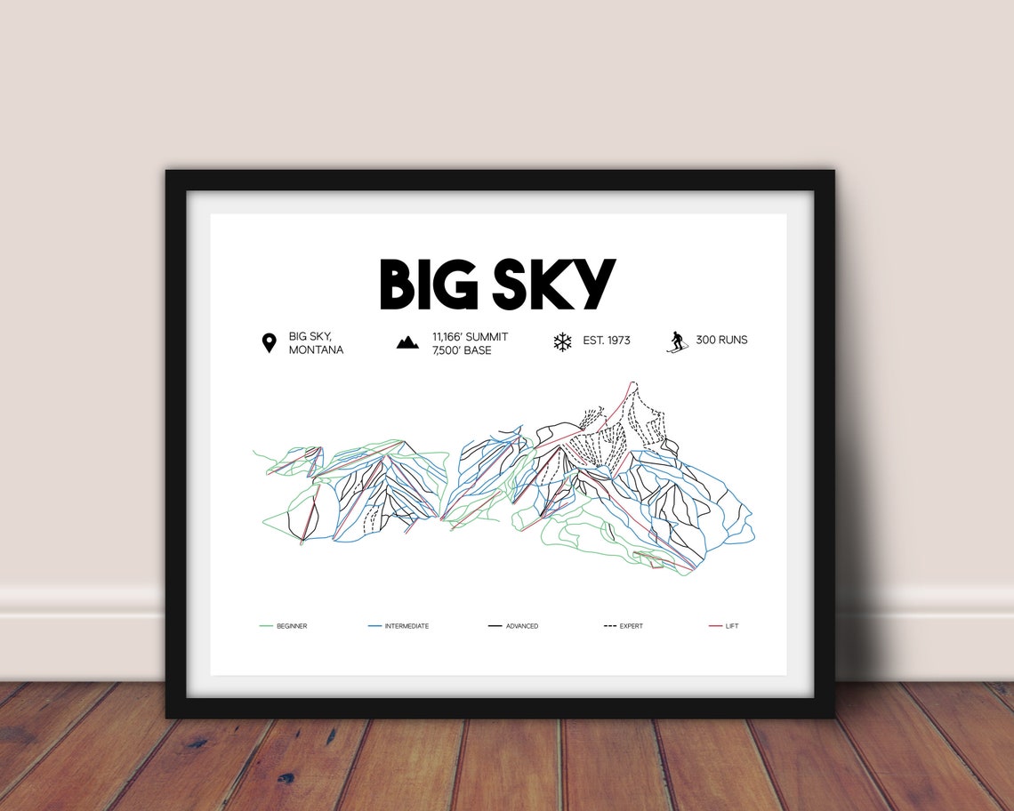 Big Sky Printable Ski Map 16x20 Big Sky | Etsy