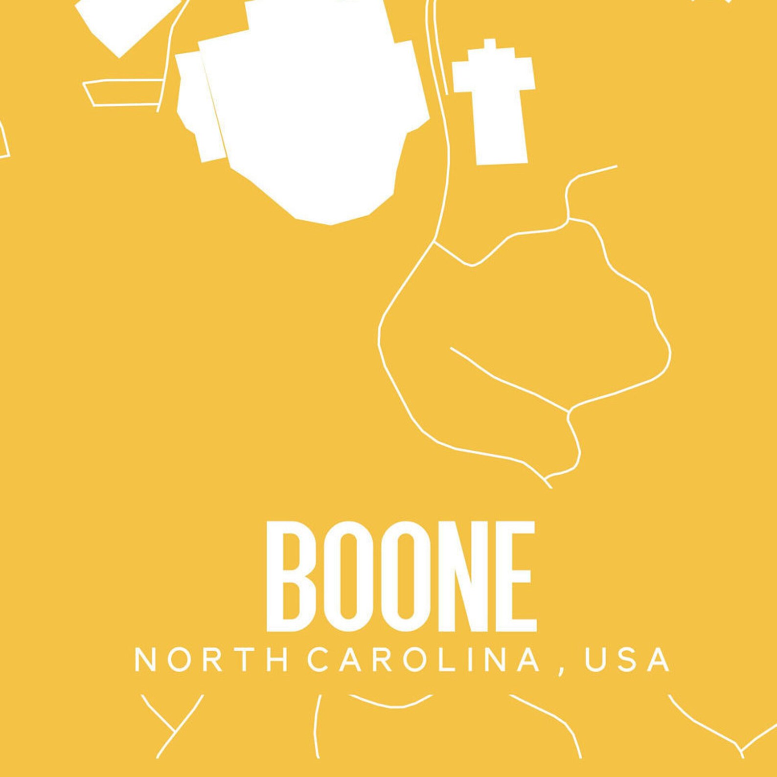 Boone North Carolina Printable Map Appalachian State Campus | Etsy