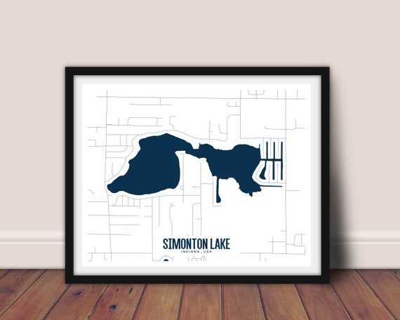 Simonton Lake Printable Map Simonton Lake Wall Art Indiana | Etsy