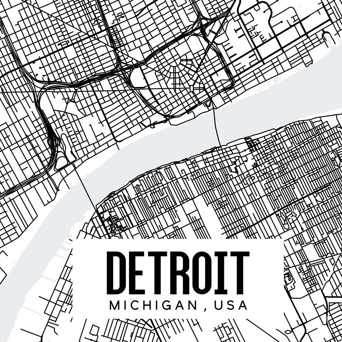 Detroit Michigan Map Detroit Map Poster Detroit Michigan - Etsy