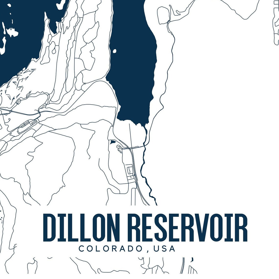 Dillon Reservoir Colorado Printable Map Dillon Colorado Wall | Etsy