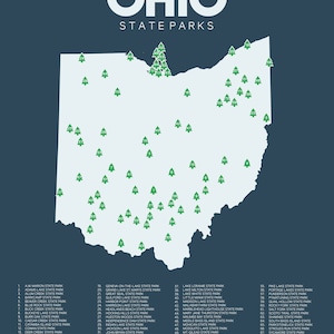 Ohio State Parks Map Printable 16x20, Gift for Hiker, Outdoor Art, Ohio ...