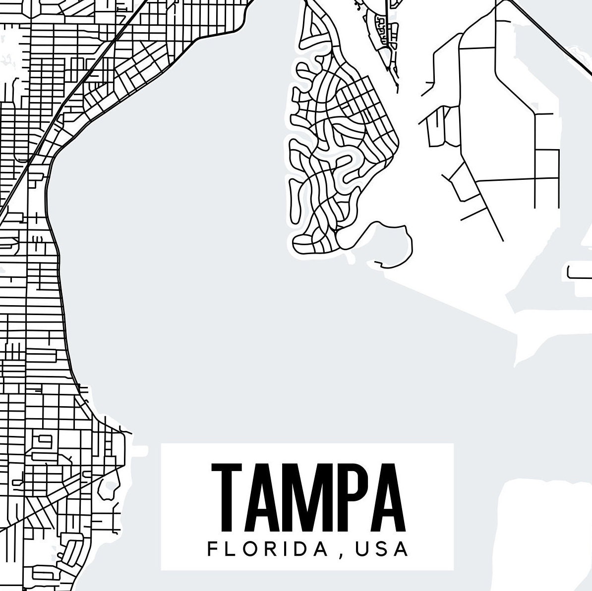 Tampa Florida Map Printable Tampa FL Wall Art Tampa Wall - Etsy