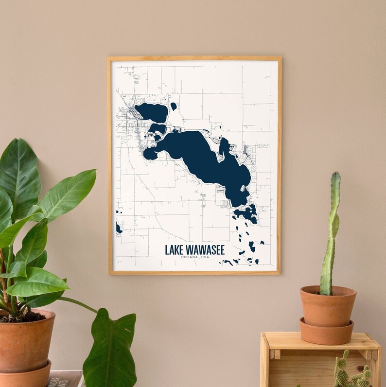 Lake Wawasee Printable Map Lake Wawasee Wall Art Indiana Map - Etsy