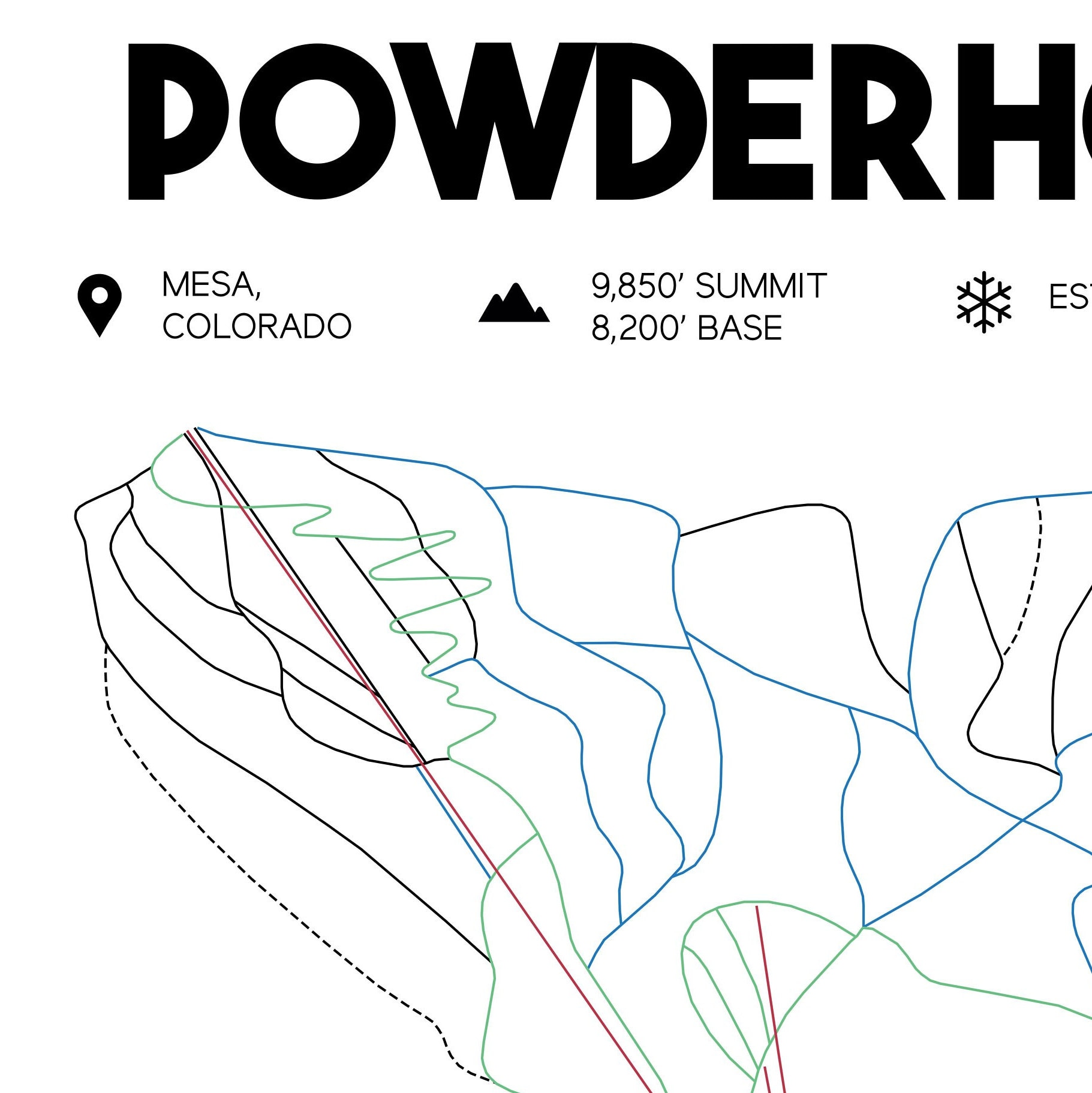 Powderhorn Colorado Printable Ski Trail Map Powderhorn - Etsy