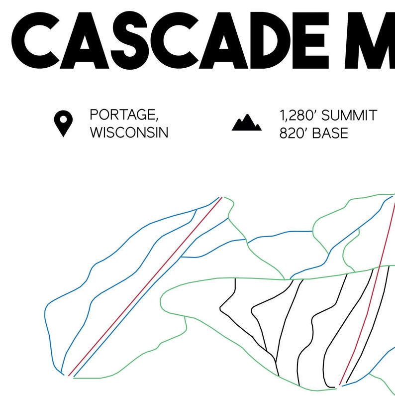 Cascade Mountain Printable Ski Map 16x20, Cascade Mountain Wisconsin ...