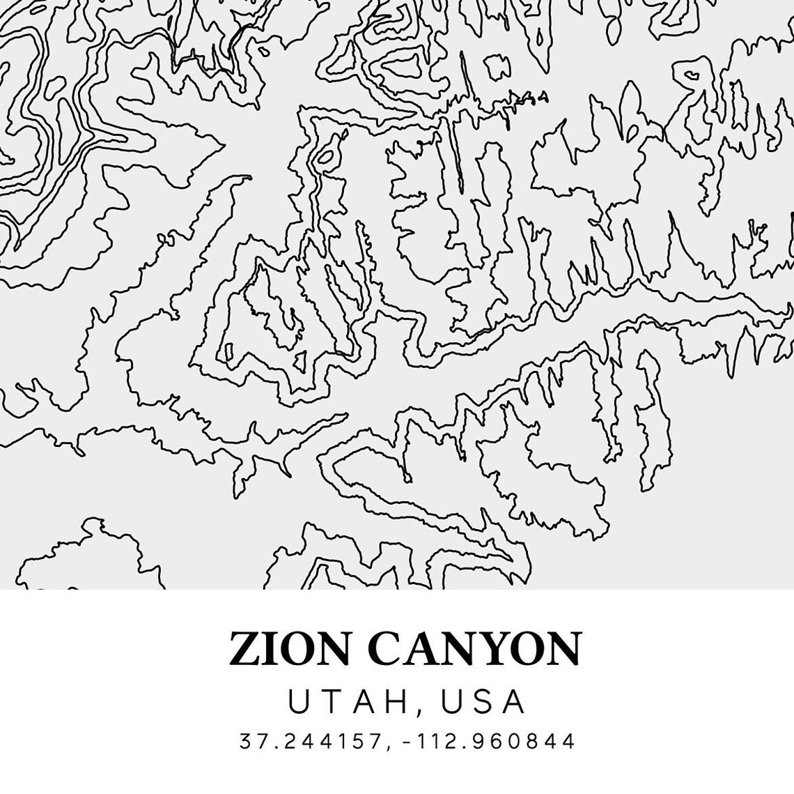 Zion Canyon Printable Topographic Map 16x20 Zion Map Zion NP - Etsy