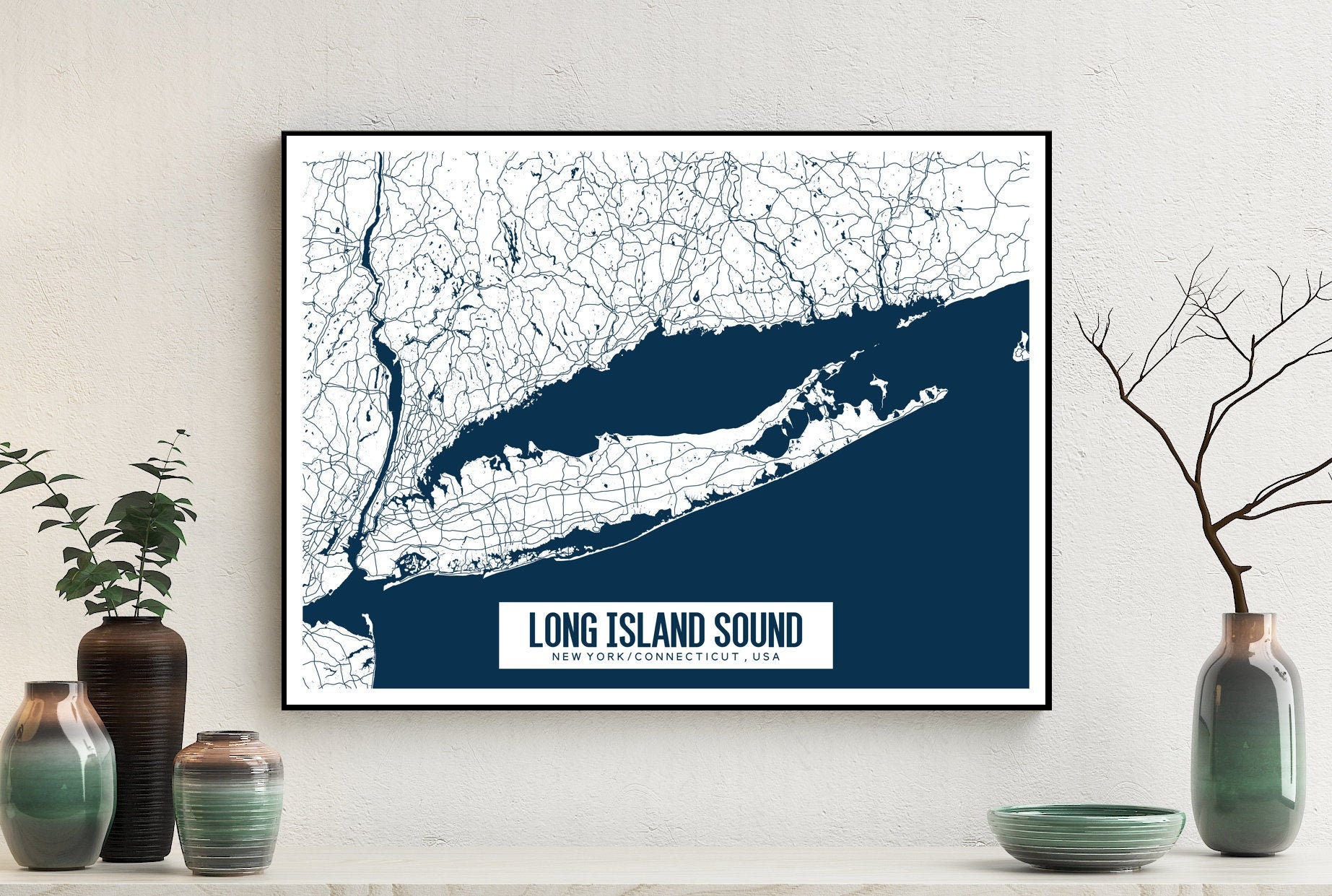 Long Island Sound Printable Map New York Wall Art - Etsy