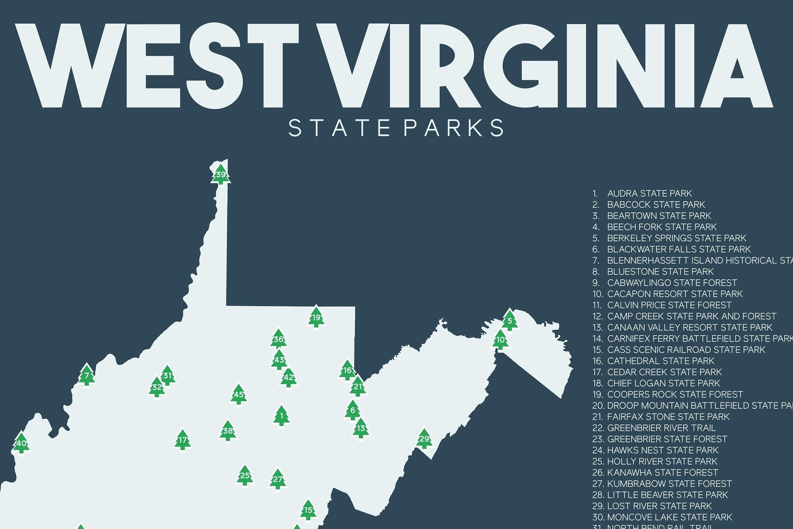 West Virginia State Parks Map Printable 16x20 - Etsy West Virginia State Parks Map Printable 16x20 - Etsy