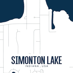Simonton Lake Printable Map, Simonton Lake Wall Art, Indiana Map Art ...