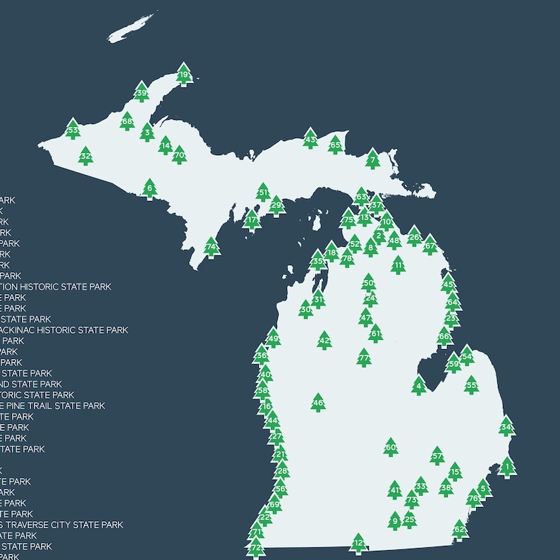 Michigan State Parks Map printable 16x20 Gift for | Etsy