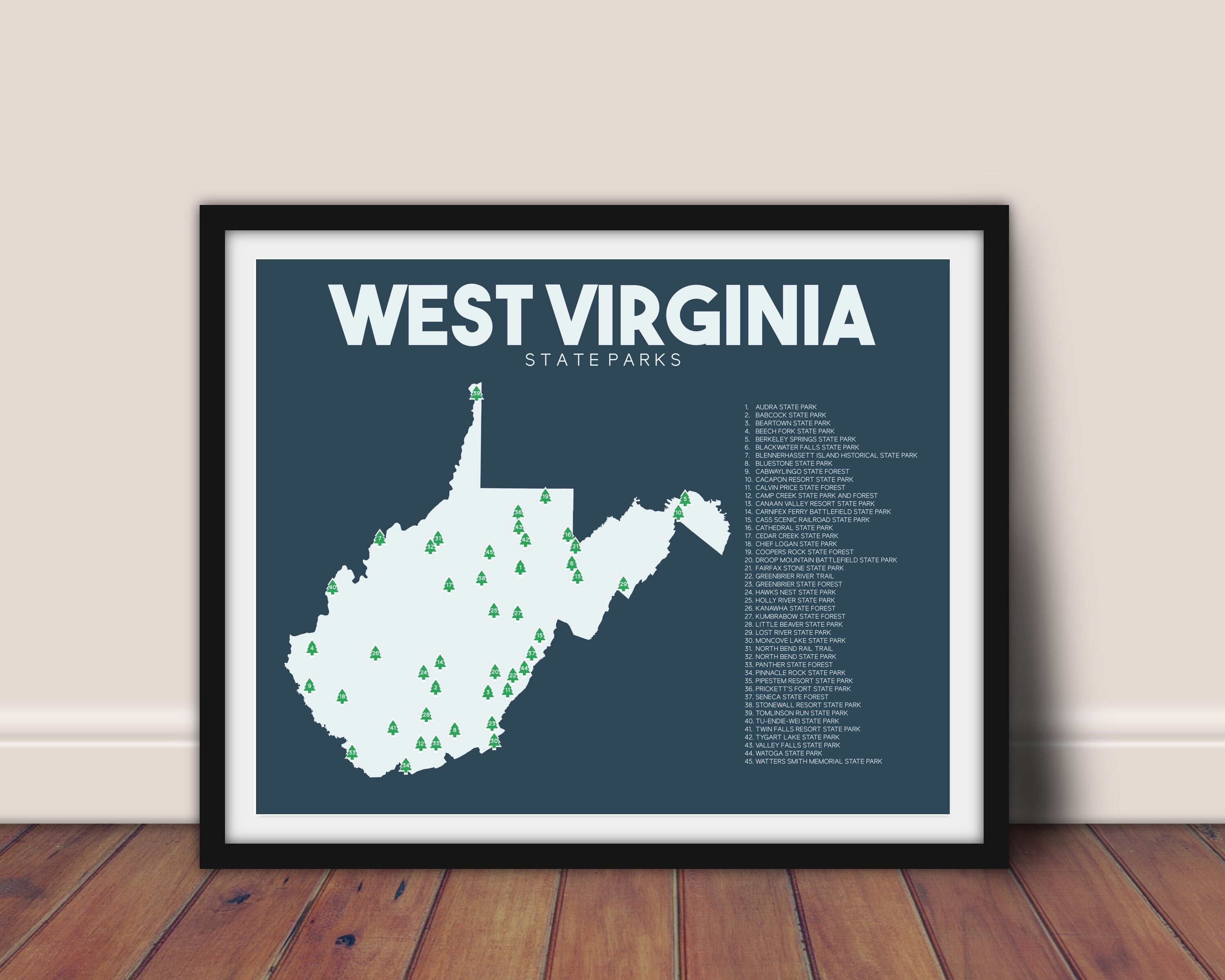 West Virginia State Parks Map Printable 16x20 | Etsy