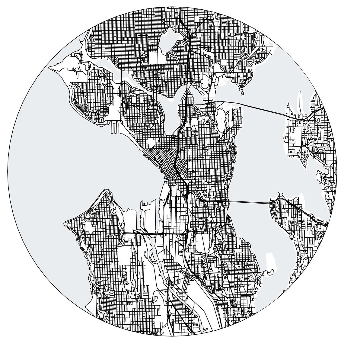 Seattle Printable Map Seattle Map Poster Seattle Washington | Etsy