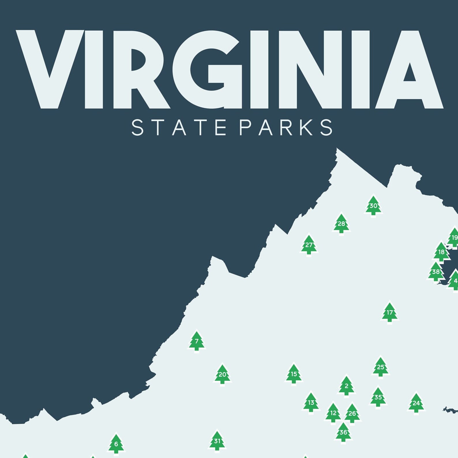 Virginia State Parks Map Printable 16x20 Gift for - Etsy