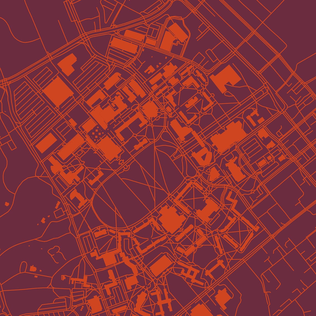 Blacksburg Virginia Printable Map Virgnia Tech Campus Map - Etsy